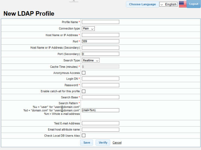 LDAP Profile, LDAP Server Configuration, Secure Email Gateway Appliance Web Console | Comodo
